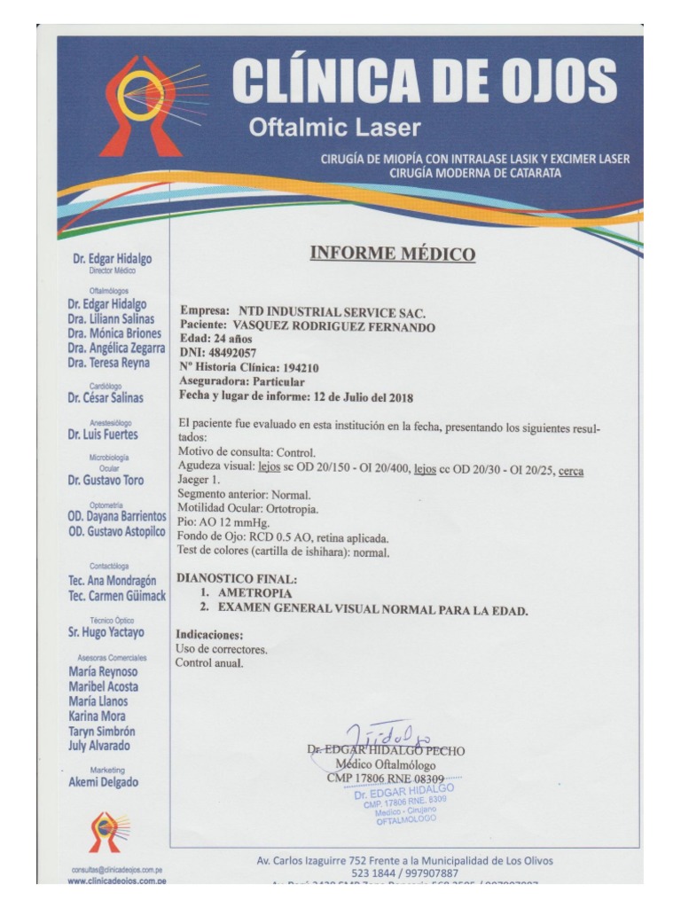 Examen Oftalmologico | PDF