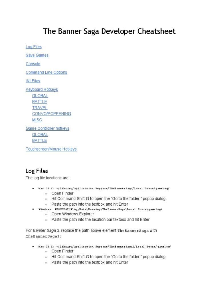 Banner Saga Developer Cheatsheet | PDF | Finder (Software) | Command ...