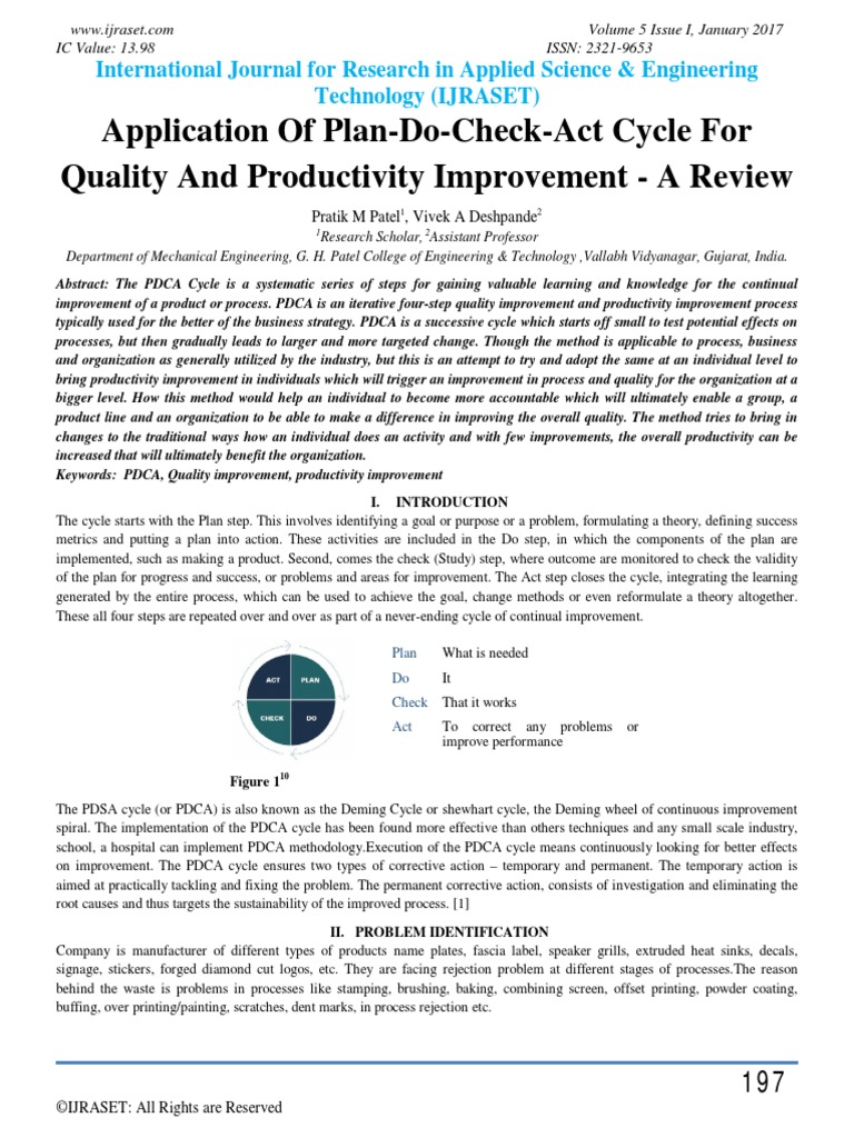 Application of Plan-Do-Check-Act Cycle For Quality and Productivity ...