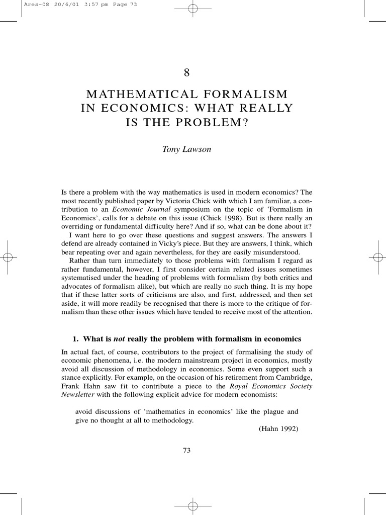 Mathematical Formalism in Economics: What Really Is The Problem? | PDF ...