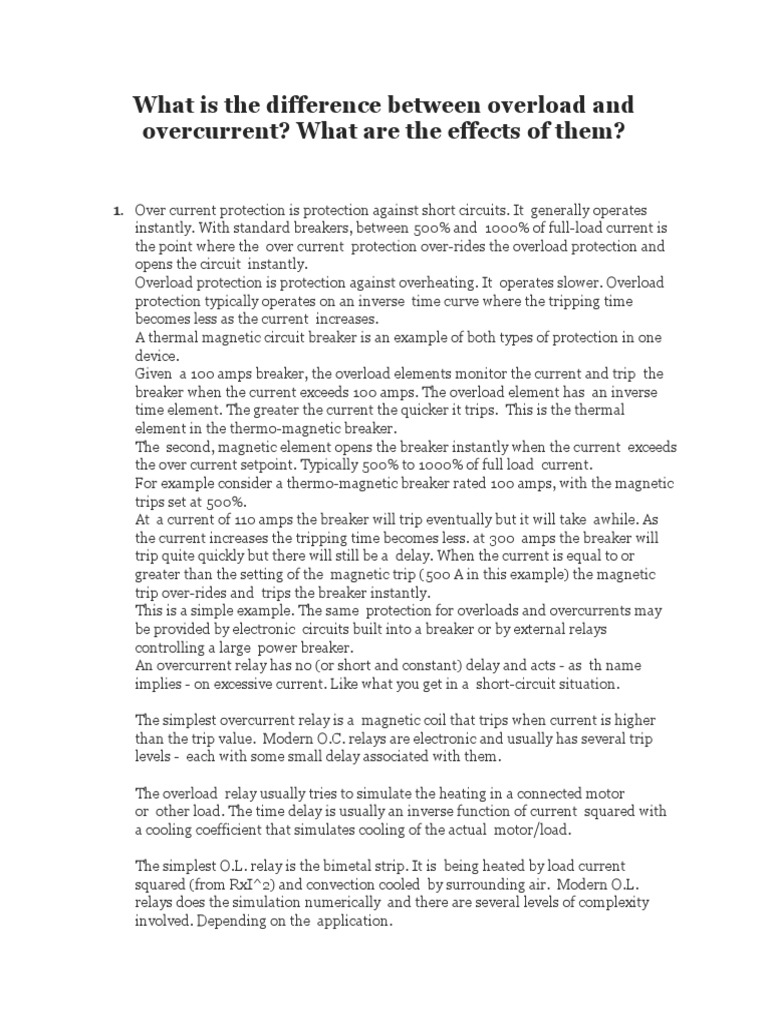 What Is The Difference Between Overload and Overcurrent | PDF | Relay ...