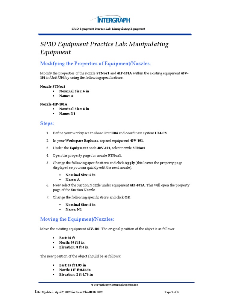 SP3D Equipment Practice Lab: Manipulating Equipment: Modifying The ...