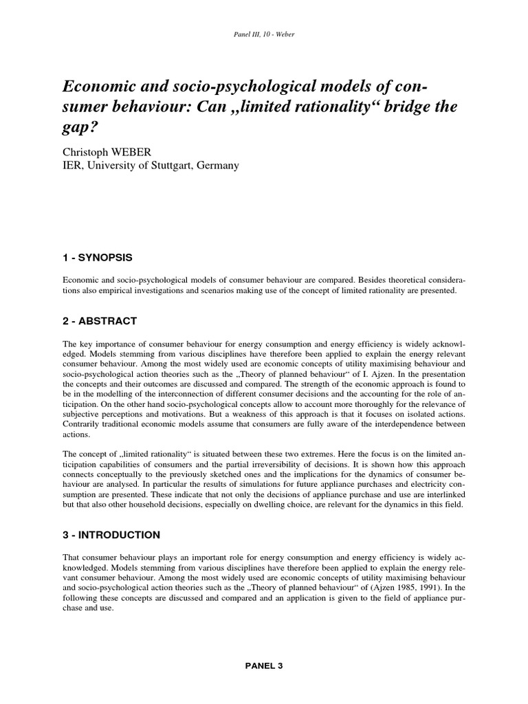 Economic and Socio-Psychological Models of Consumer Behaviour: Can ...
