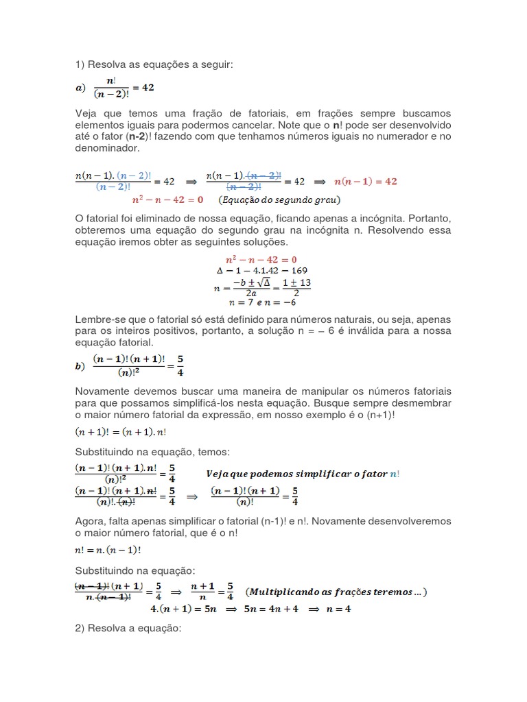 Fatorial | PDF | Equações | Fração (Matemática)