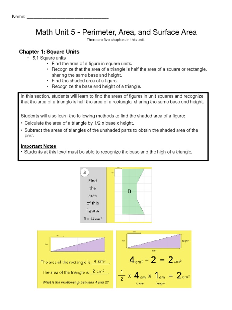 Math Unit 5 Parent Information - Perimeter, Area, and Surface Area ...