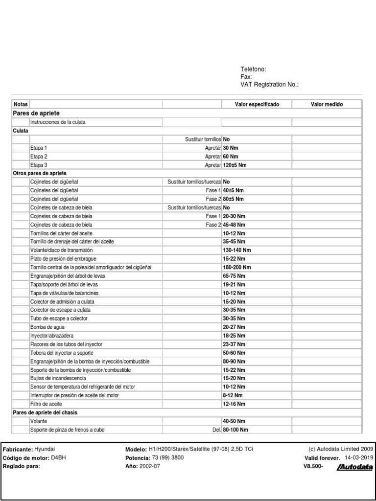 Torque Motor Hyundai D4BH 2.5 Diesel | PDF | Motores | Vehículos