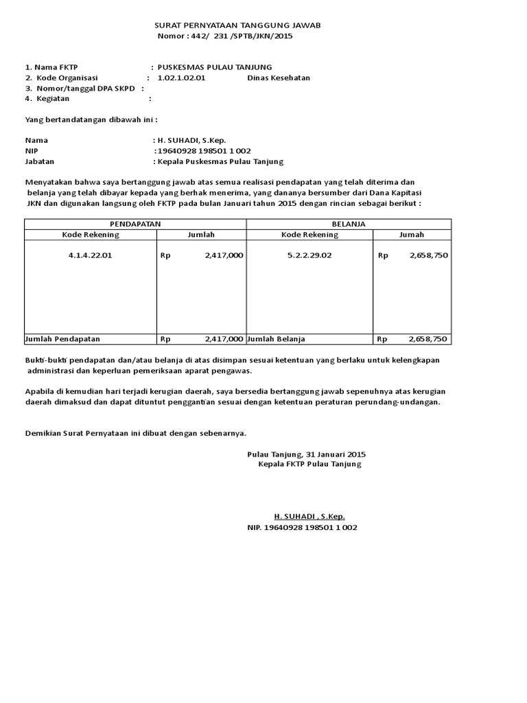 Contoh SPTB JKN | PDF