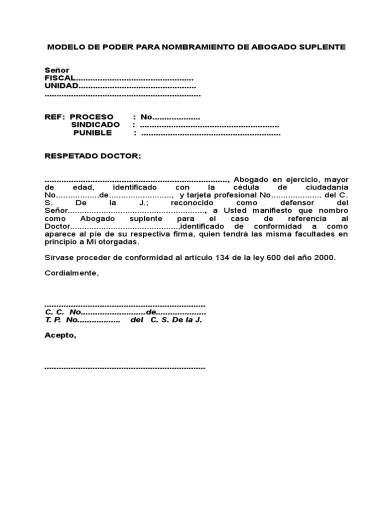 Modelo de Poder para Abogado Suplente | PDF | Derecho