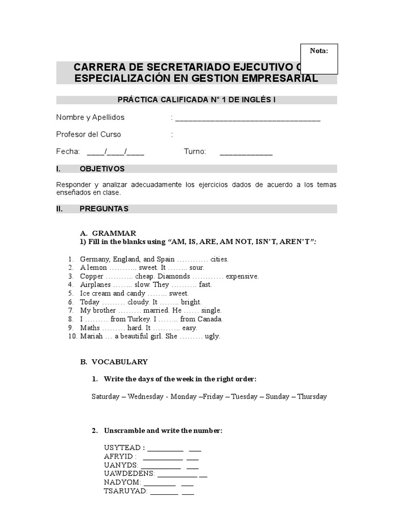 Práctica Ingles 1 | PDF | Nature | Leisure