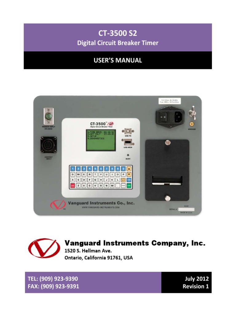Digital Circuit Breaker Timer User'S Manual: Vanguard Instruments ...