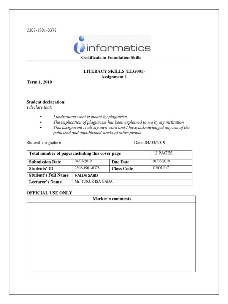 Assignment One | PDF | Question | Verb