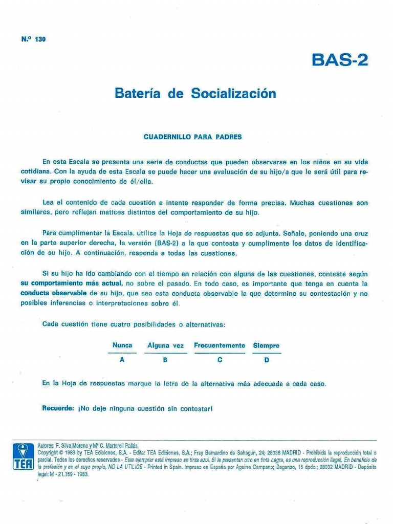 BAS-2. Cuadernillo para Padres | PDF