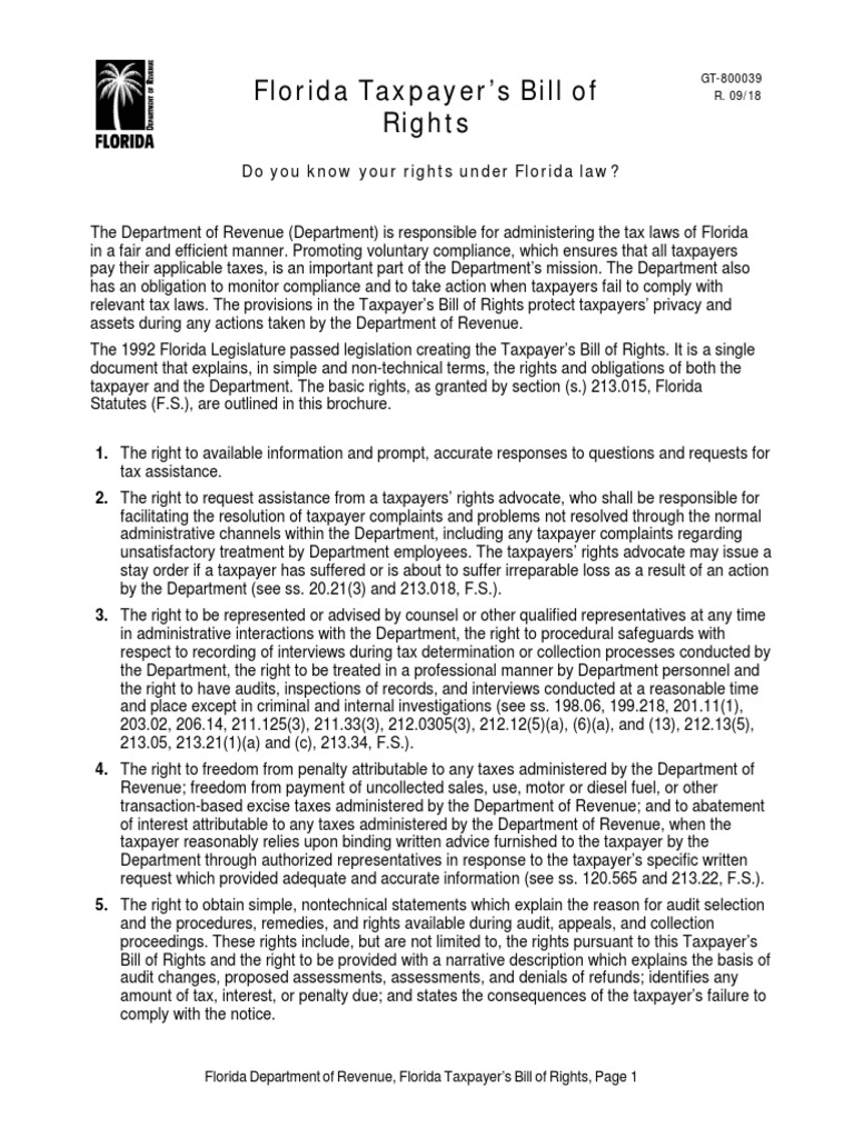 Florida Taxpayer's Bill of Rights | PDF | Taxpayer | Taxes