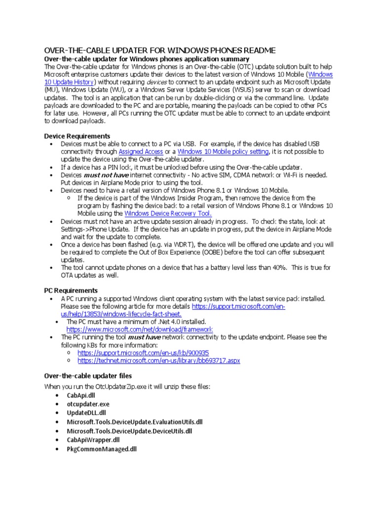 OTC Updater ReadMe Final | PDF | Windows Phone | Windows 10