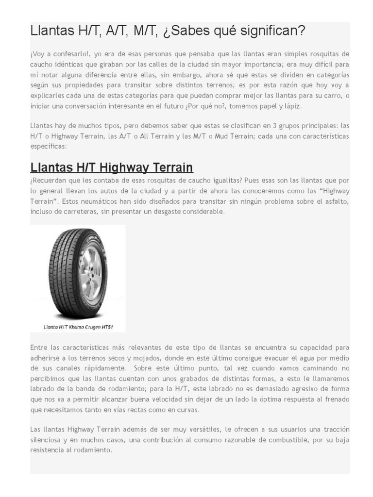 Tipos de Neumaticos HT at MT | PDF | Neumático | Transporte
