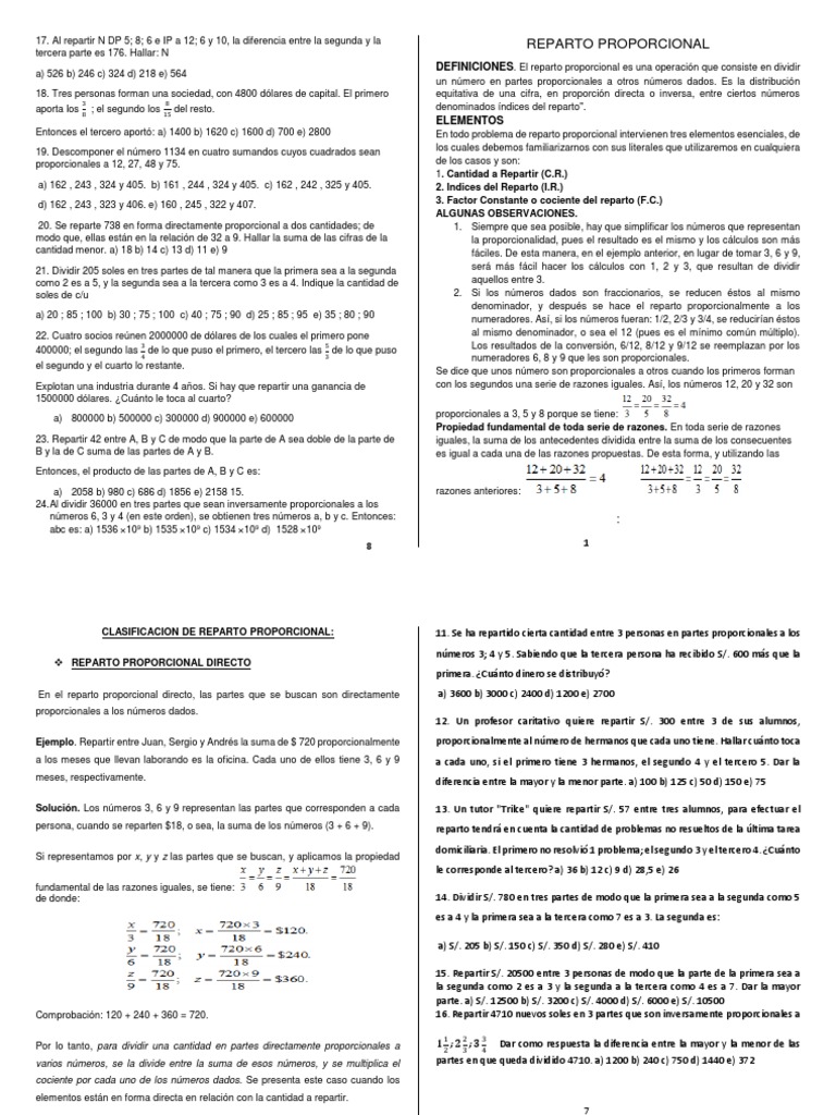Reparto Proporcional | PDF | División (Matemáticas) | Matemática Elemental