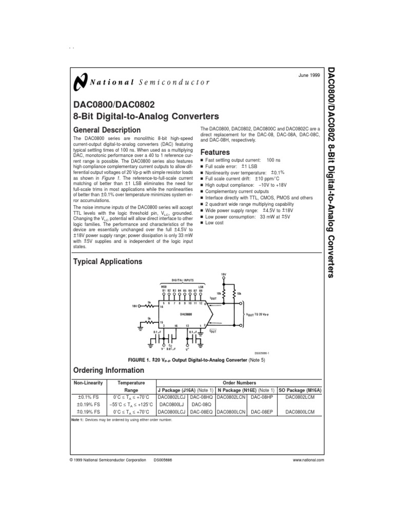 DAC0800 Datasheet | PDF | Electrical Components | Electronic Design