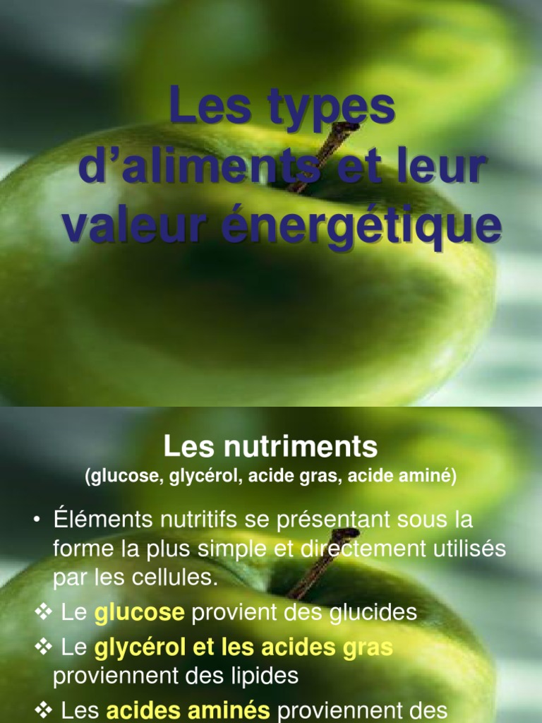 Les Types D'aliments Et Leur Valeur Énergétique | PDF | Nutriments | Lipide