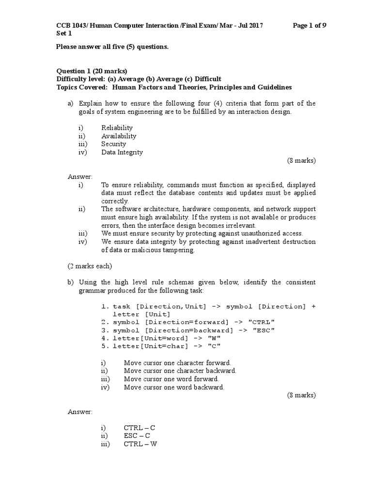 1 of 9 Set 1 Please Answer All Five (5) Questions.: CCB 1043/ Human Computer Interaction /final ...