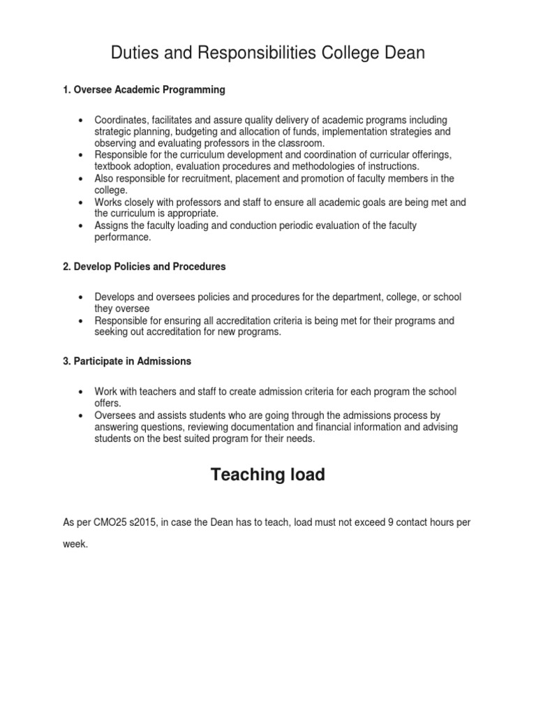Duties and Responsibilities of Dean | PDF