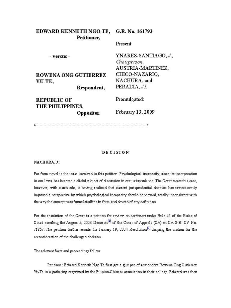 Edward Kenneth Ngo Te, Petitioner, G.R. No. 161793 | PDF | Annulment ...