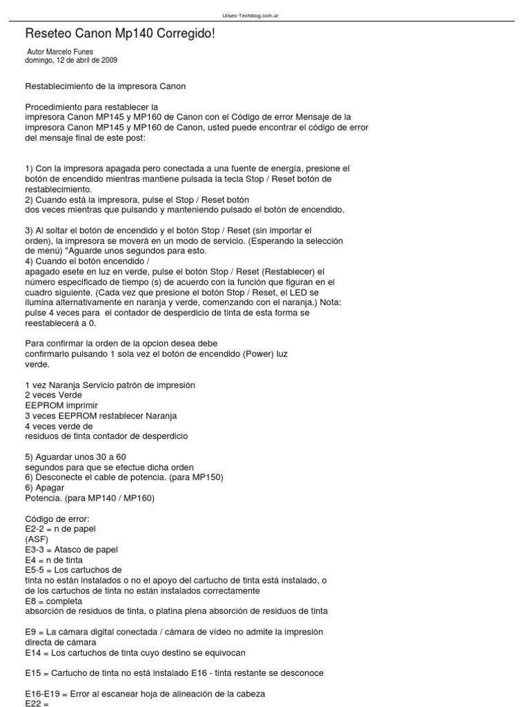 Canon Mp140 | PDF | Impresora (Computación) | Equipo