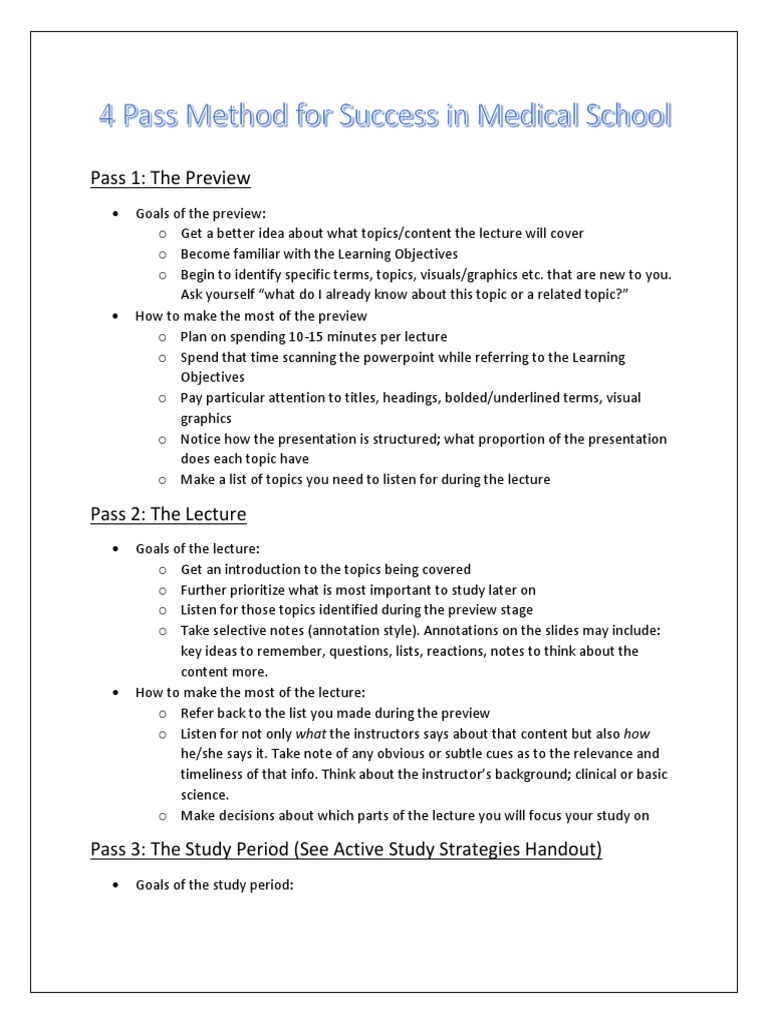 4 Pass Method For Success in Medical School | Download Free PDF ...