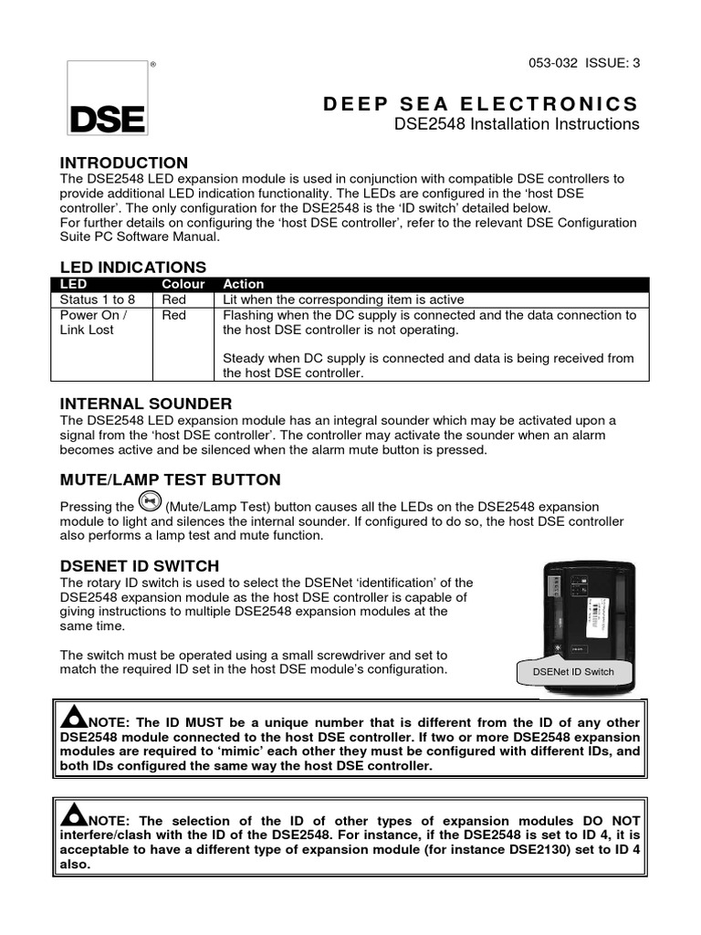 DSE2548 Installation Instructions | PDF | Switch | Light Emitting Diode