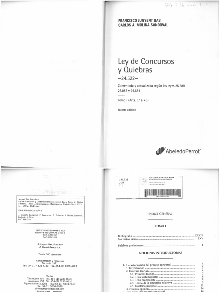 JUNYENT BAS F-MOLINA SANDOVAL C-Ley de Concursos y Quiebras Comentada ...