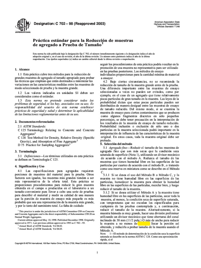 Astm C 702 | PDF | Muestreo (Estadísticas) | Ocio