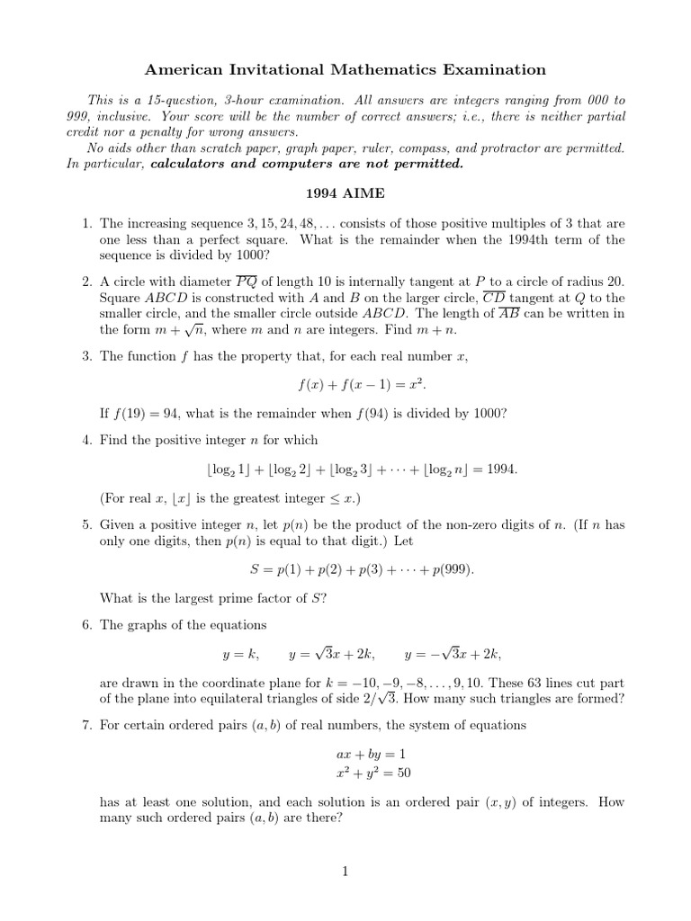 American Invitational Mathematics Examination | PDF | Triangle | Angle
