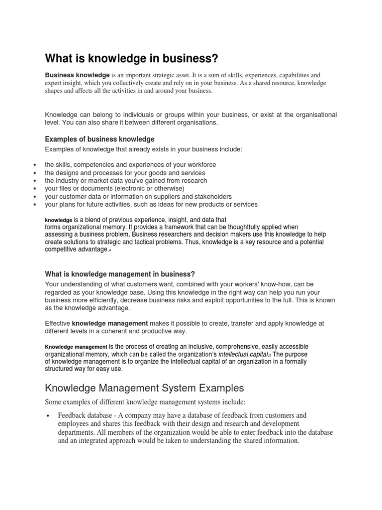 Understanding Business Knowledge Management | PDF | Knowledge ...