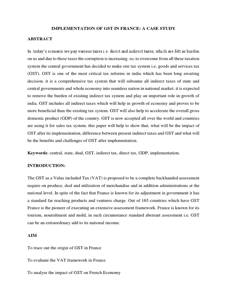 Implementation of GST in France: A Case Study | PDF | Value Added Tax ...
