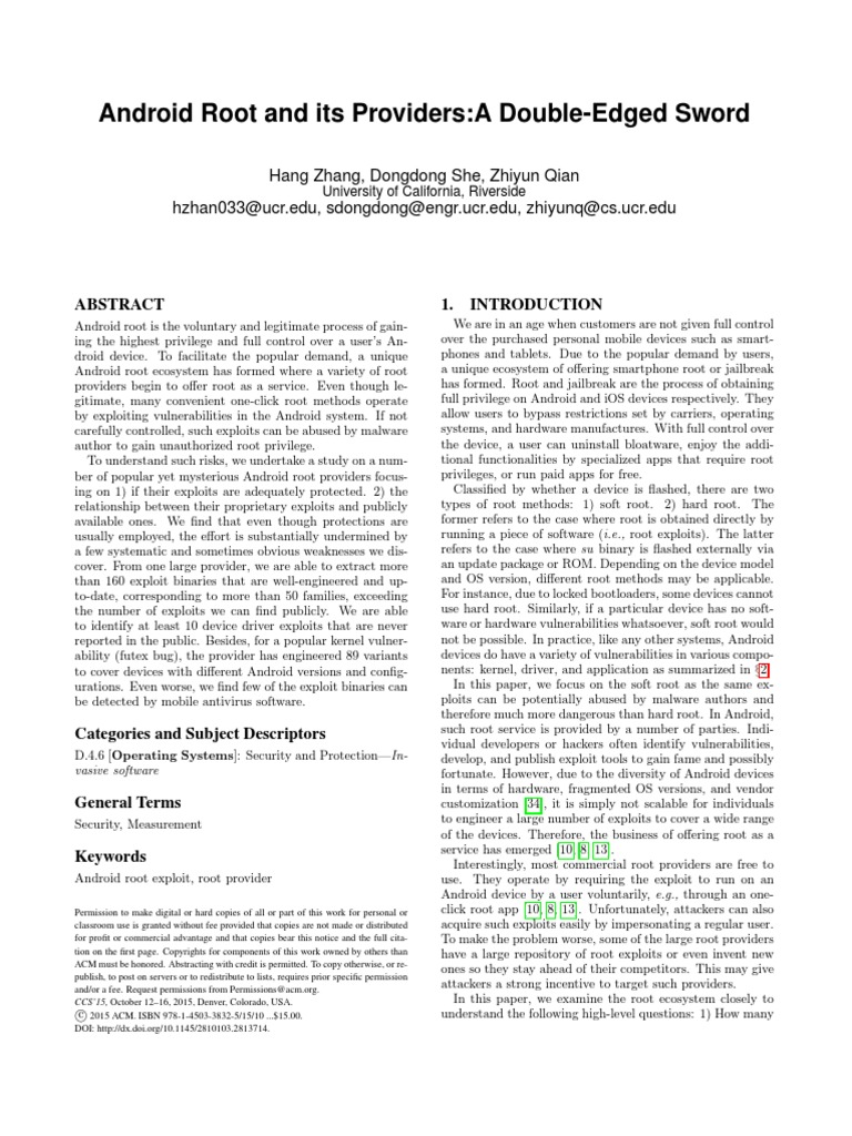 Android Root and Its Providers:A Double-Edged Sword | PDF | Android ...