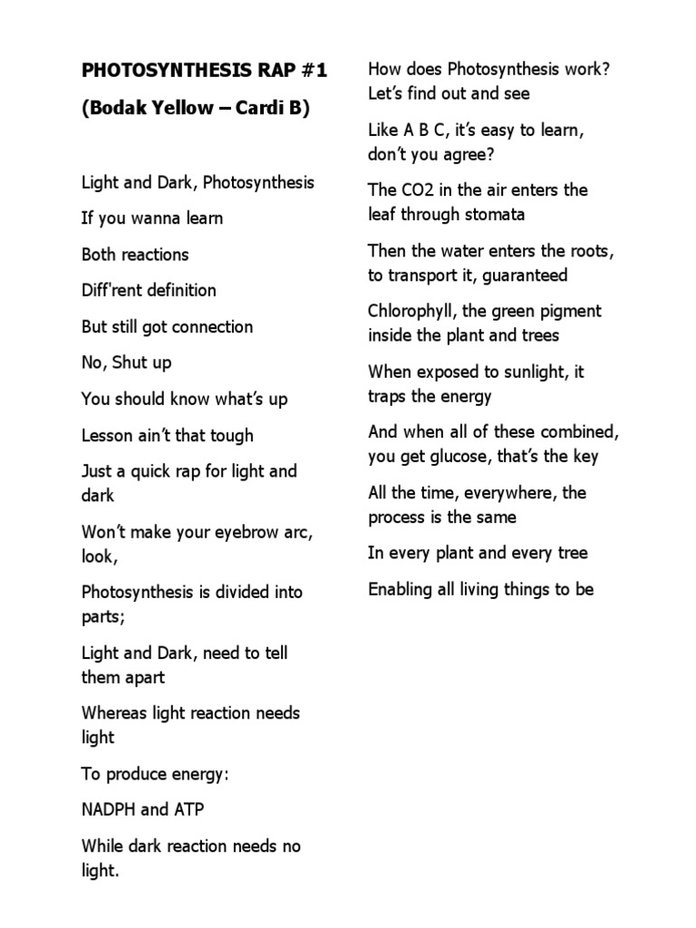 Photosynthesis Song | PDF