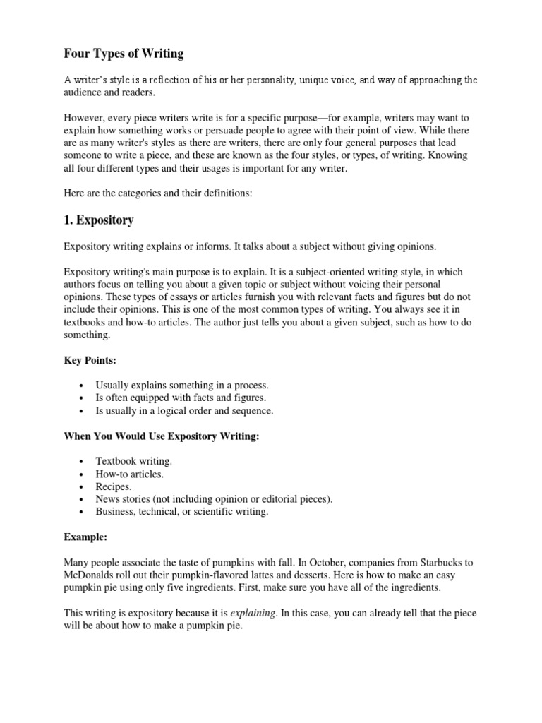 Four Types of Writing: Key Points | PDF | Narrative | Narration