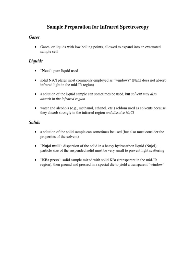 Sample Preparation For Infrared Spectroscopy: Gases | PDF