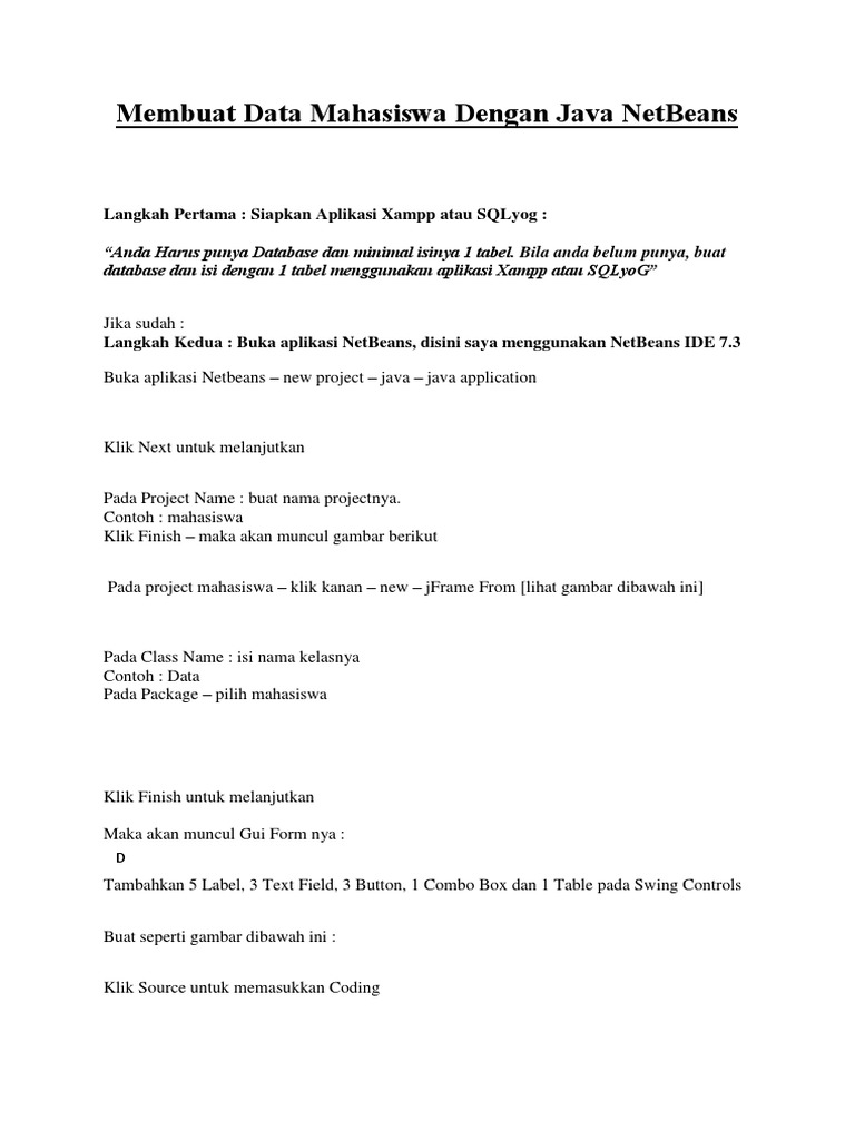 Membuat Data Mahasiswa Dengan Java NetBeans | PDF | Komputer