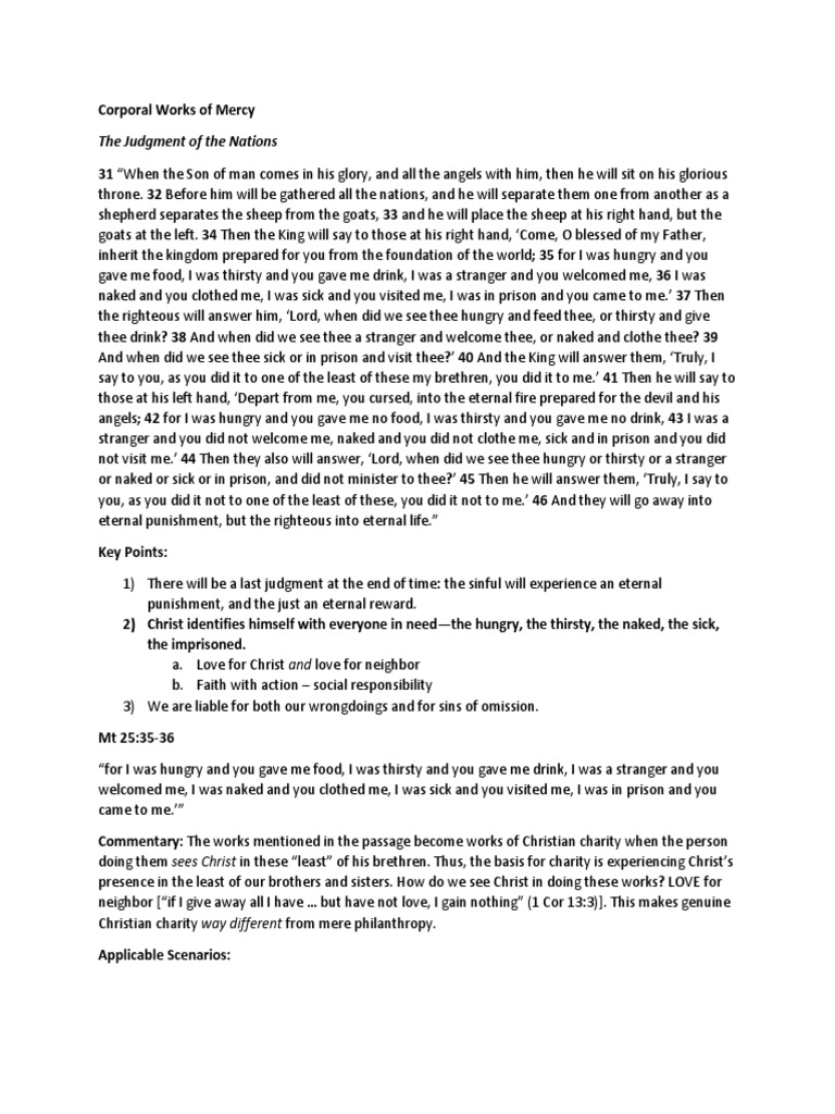Corporal Works of Mercy | PDF | Last Judgment | Poverty