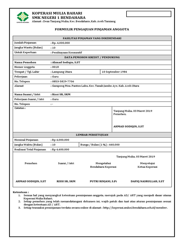 Formulir Permohonan Pinjaman | PDF