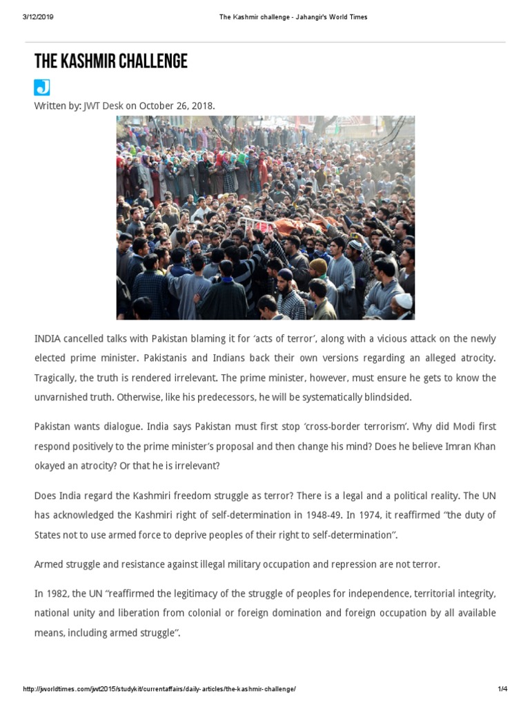 The Kashmir Challenge - Jahangir's World Times | PDF | Pakistan | Self Determination