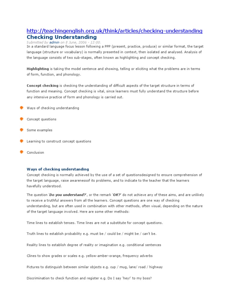 Checking Understanding and Concept Check Questions (CCQS) | PDF ...