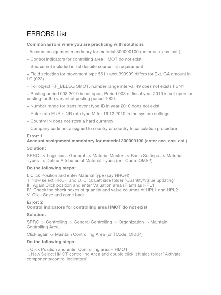 SAP MM Errors | PDF | Economies | Business