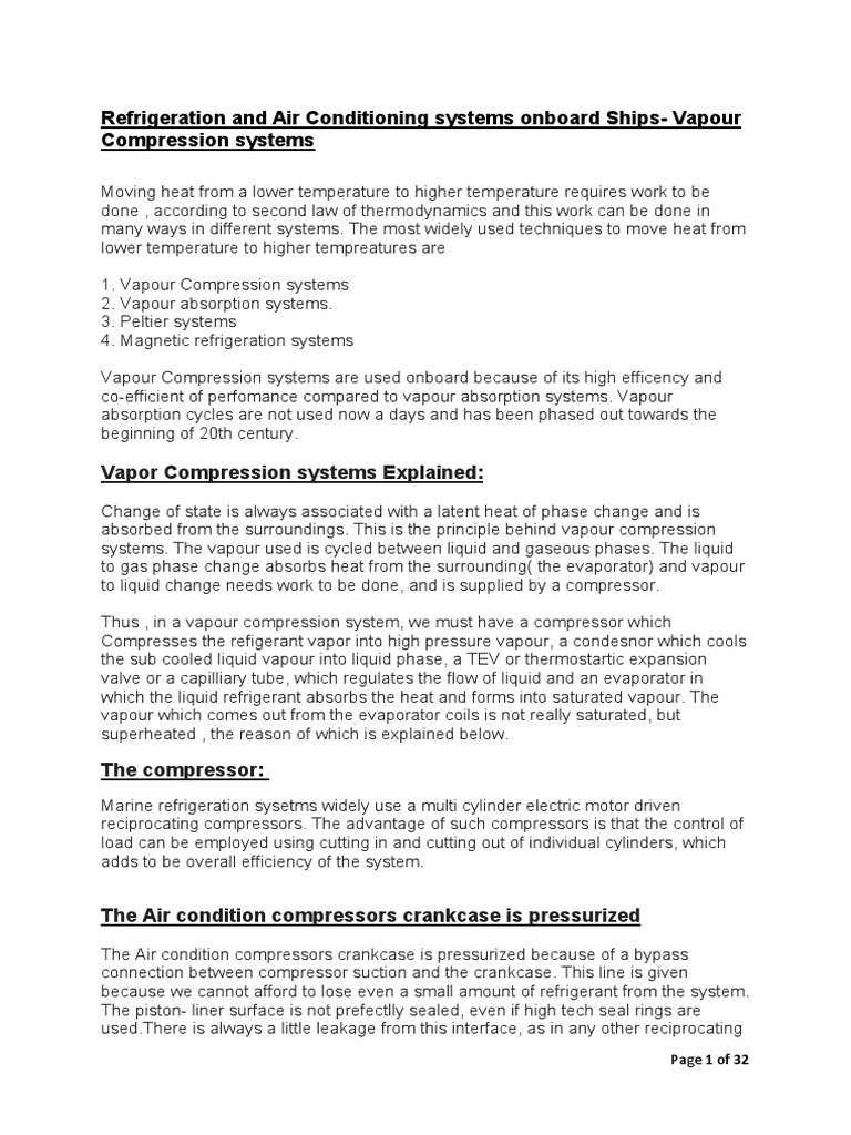 Refrigeration and Air Conditioning Systems Onboard Ships-Vapour ...