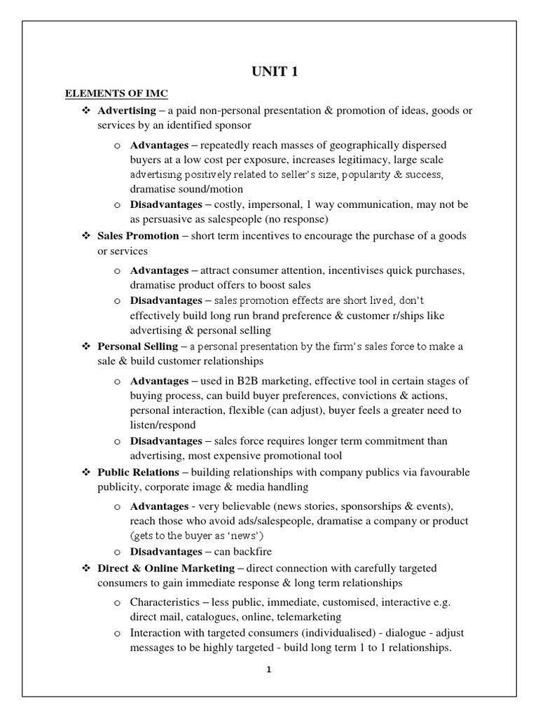 Unit 1: Elements of Imc | PDF | Advertising | Sales