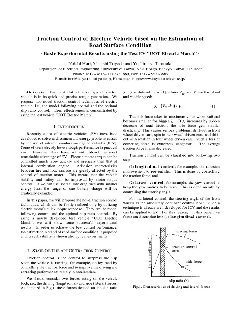 Traction Control of Electric Vehicle Based On The Estimation of Road ...