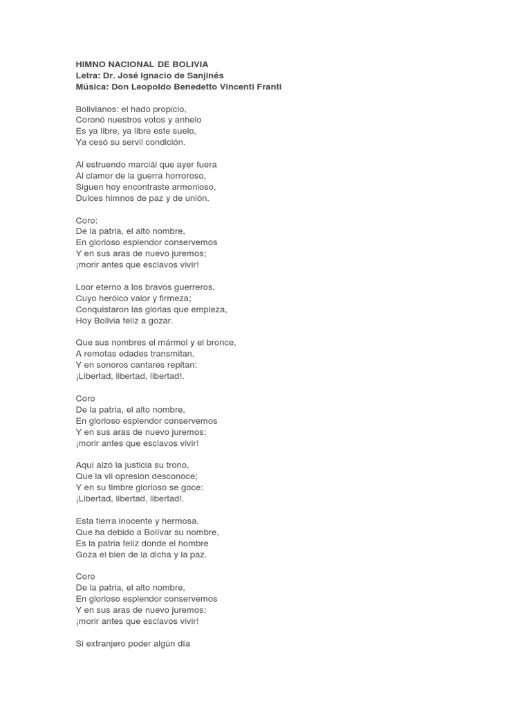 Himno Nacional de Bolivia | PDF