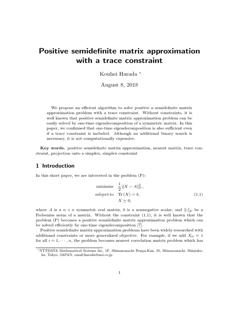 Positive Semidefinite Matrix Approximation Pdf Pdf Matrix