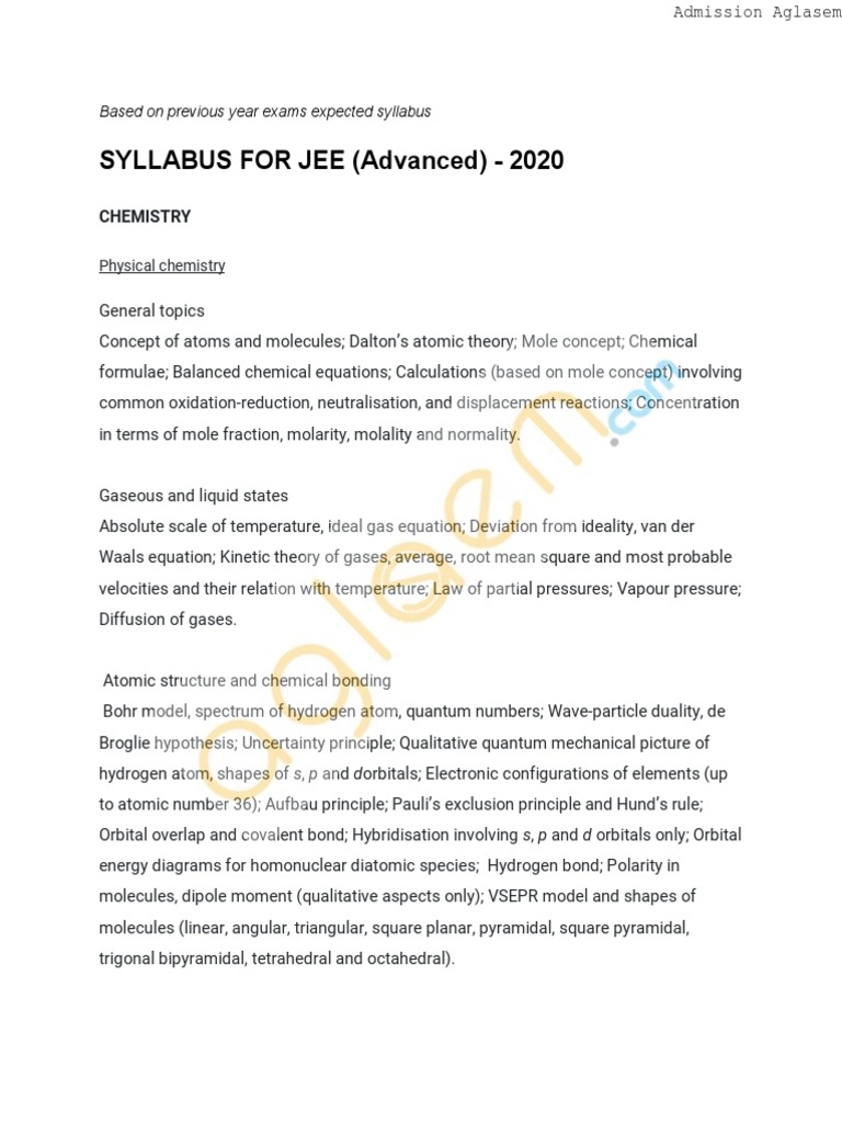 JEE Advanced Syllabus For 2020 | PDF | Matrix (Mathematics ...