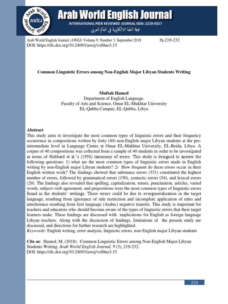 Hamed, M. (2018) Common Linguistic Errors Among Non-English Major ...
